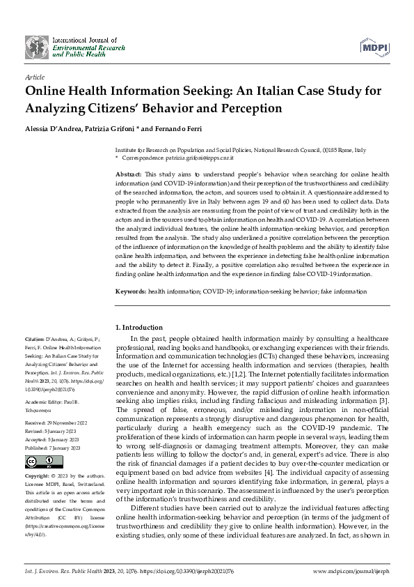 (PDF) Online Health Information Seeking: An Italian Case Study for ...