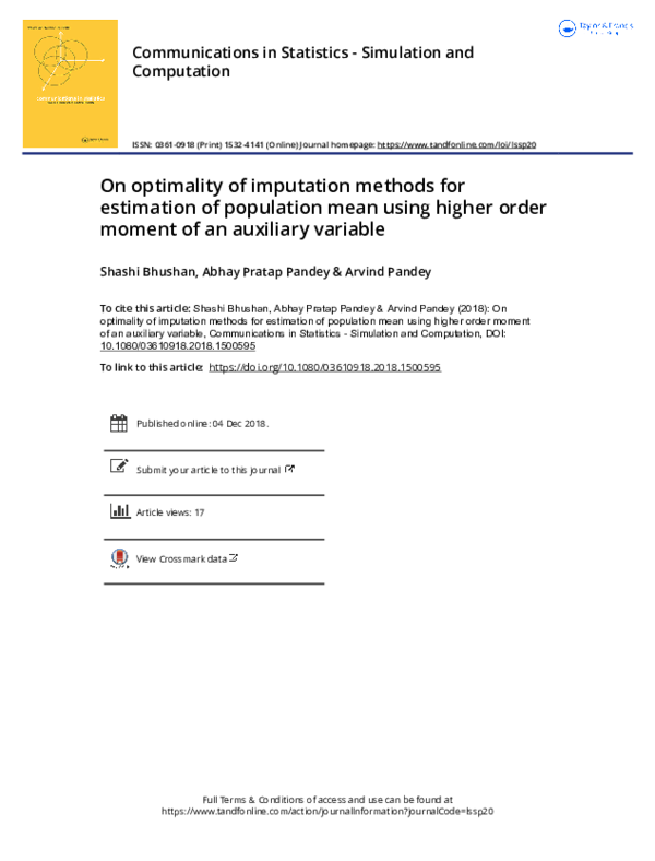 Pdf On Optimality Of Imputation Methods For Estimation Of Population