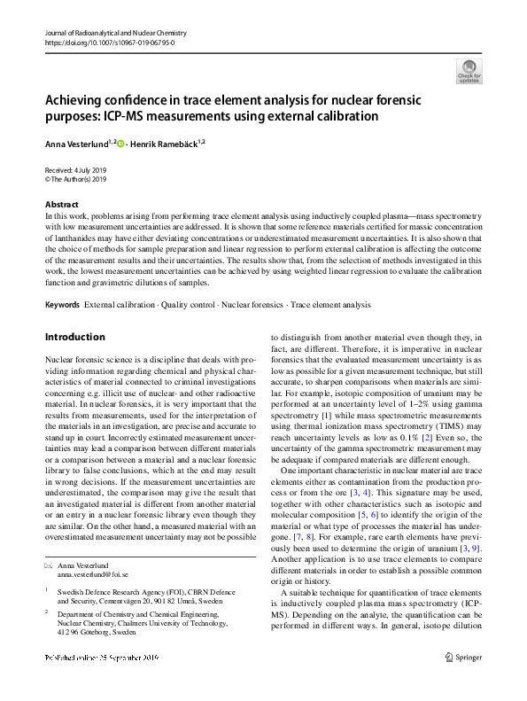 (PDF) Achieving confidence in trace element analysis for nuclear forensic purposes: ICP-MS ...