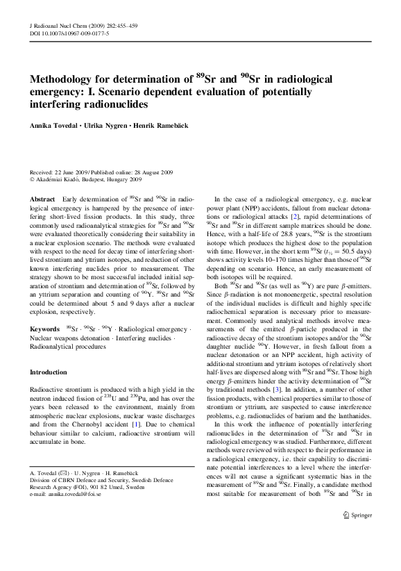 (PDF) Methodology for determination of 89Sr and 90Sr in radiological ...