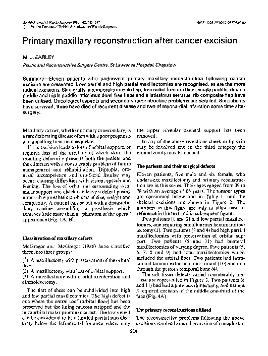 (PDF) Primary maxillary reconstruction after cancer excision