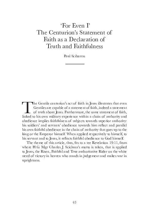(PDF) 'For Even I': The Centurion's Statement of Faith as a Declaration ...