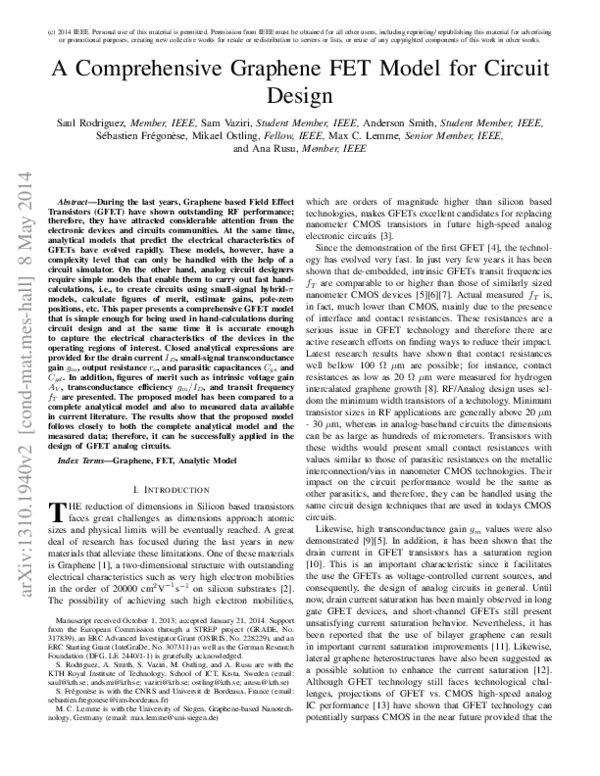 (PDF) A Comprehensive Graphene FET Model for Circuit Design