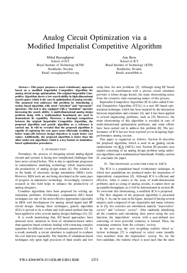 (PDF) Analog circuit optimization via a modified Imperialist Competitive Algorithm
