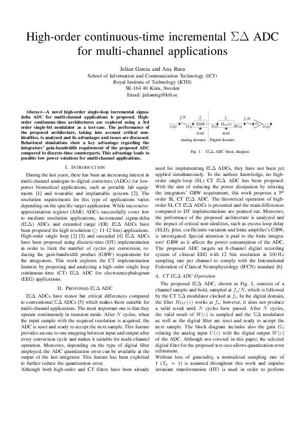 (PDF) High-order continuous-time incremental ΣΔ ADC for multi-channel applications