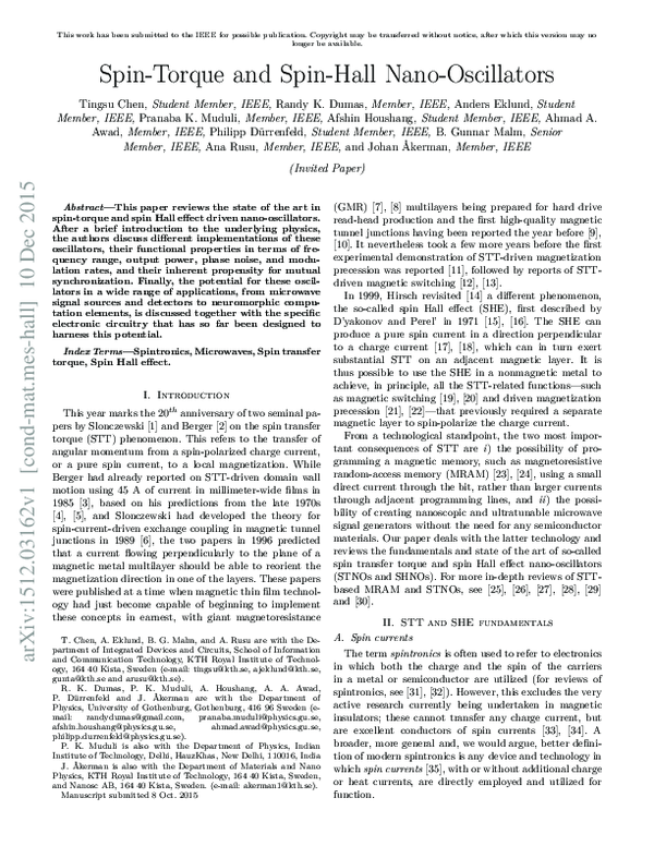 (PDF) Nano-Oscillators: Spin-Torque and Spin-Hall Effects