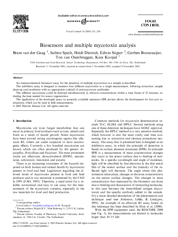 (PDF) Biosensors and multiple mycotoxin analysis