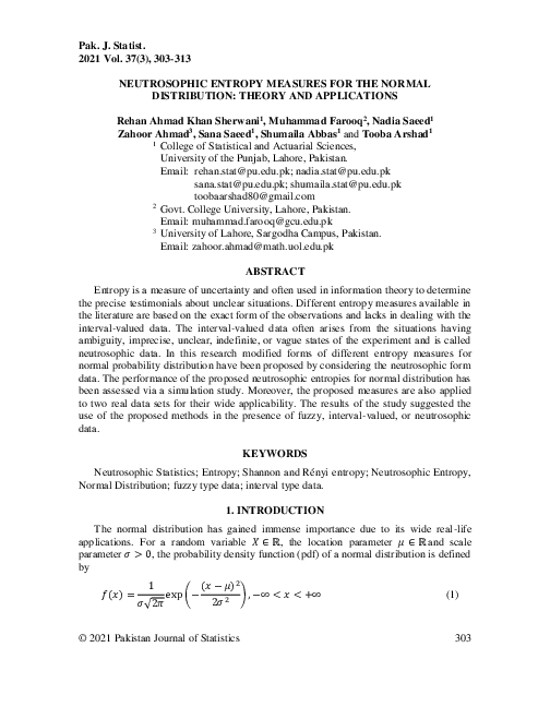 (PDF) Neutrosophic Entropy Measures for the Normal Distribution: Theory ...