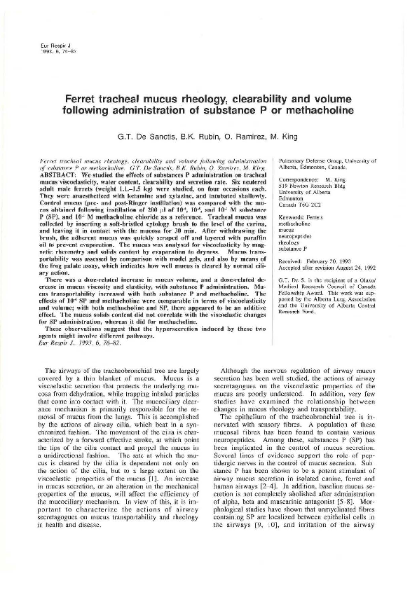 (PDF) Ferret tracheal mucus rheology, clearability and volume following ...