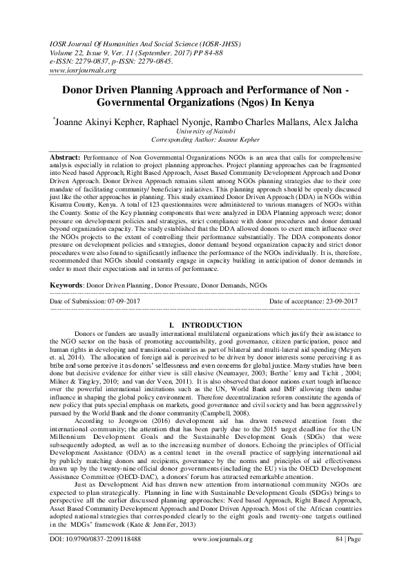 (PDF) Donor Driven Planning Approach and Performance of Non ...