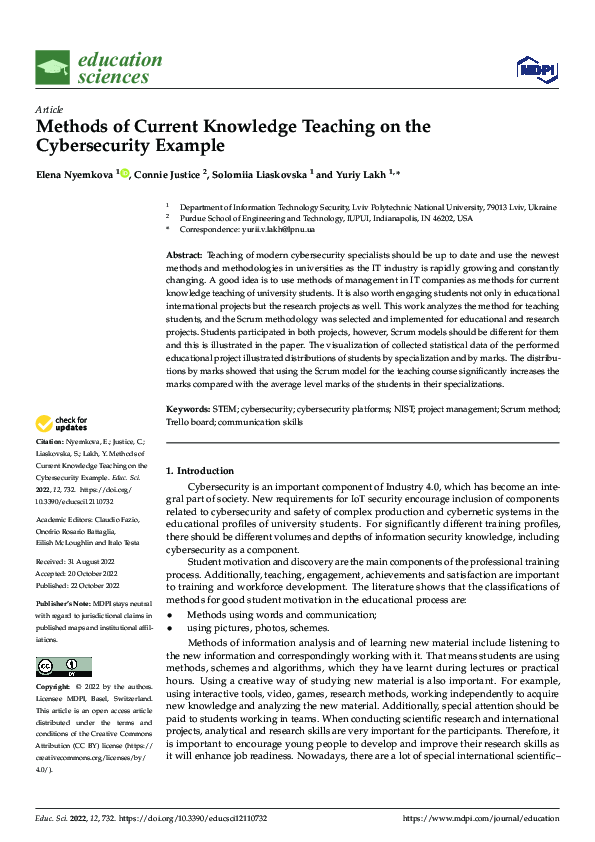 (PDF) Methods of Current Knowledge Teaching on the Cybersecurity Example