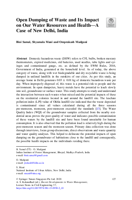 (PDF) Open Dumping of Waste and Its Impact on Our Water Resources and ...