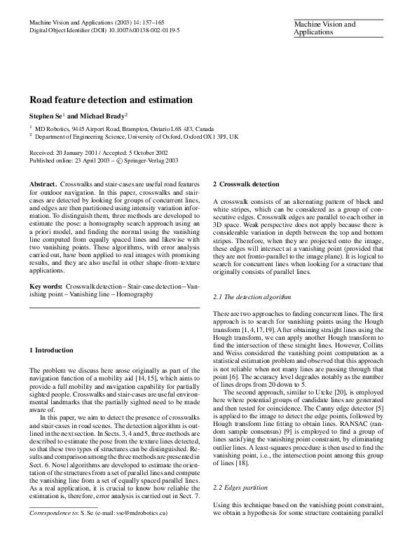 (PDF) Road feature detection and estimation