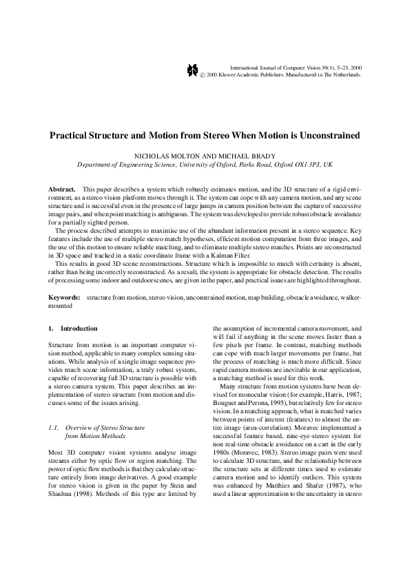 Pdf Practical Structure And Motion From Stereo When Motion Is 2748