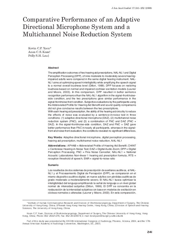 (PDF) Comparative Performance of an Adaptive Directional Microphone ...