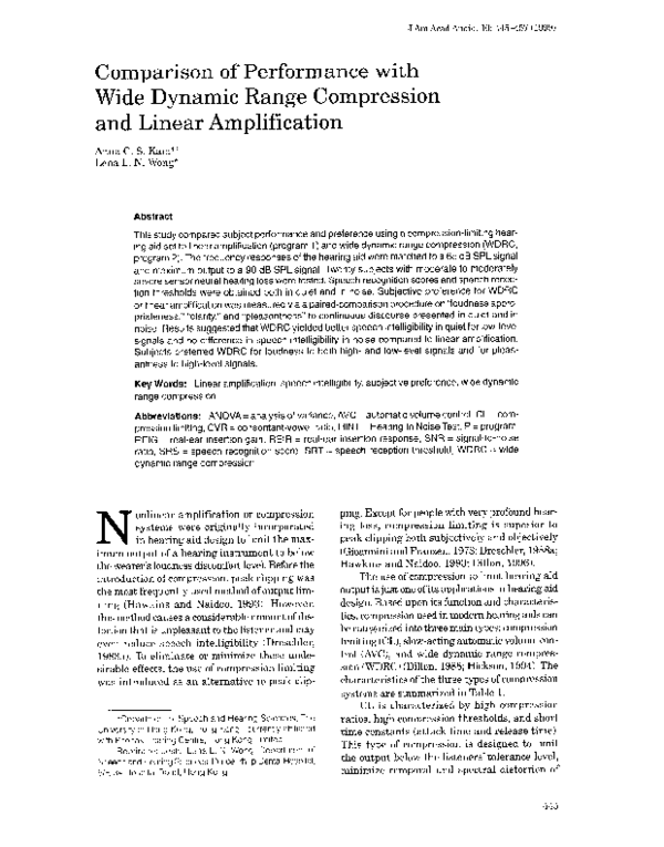 Pdf Comparison Of Performance With Wide Dynamic Range Compression And Linear Amplification