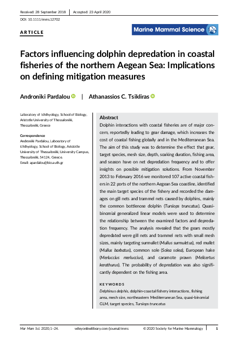 (PDF) Factors influencing dolphin depredation in coastal fisheries of ...