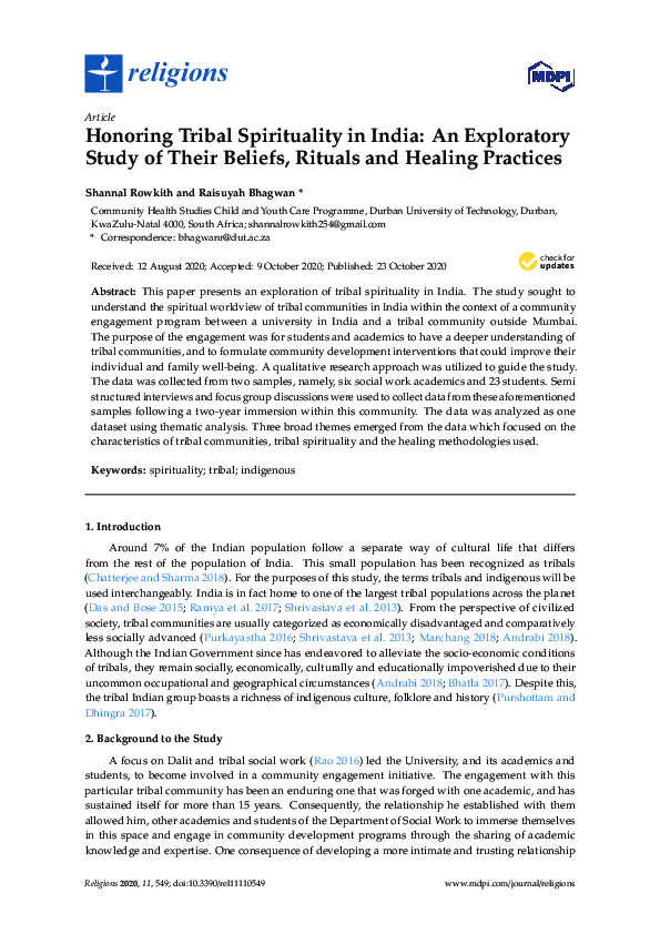 (PDF) Honoring Tribal Spirituality in India: An Exploratory Study of ...