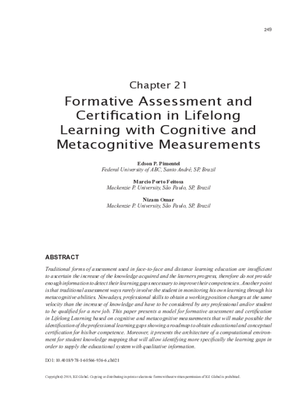 (PDF) Formative Assessment and Certification in Lifelong Learning with Cognitive and ...