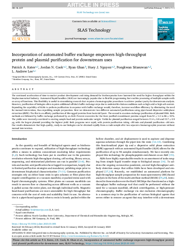 (PDF) Incorporation of automated buffer exchange empowers high-throughput protein and plasmid ...