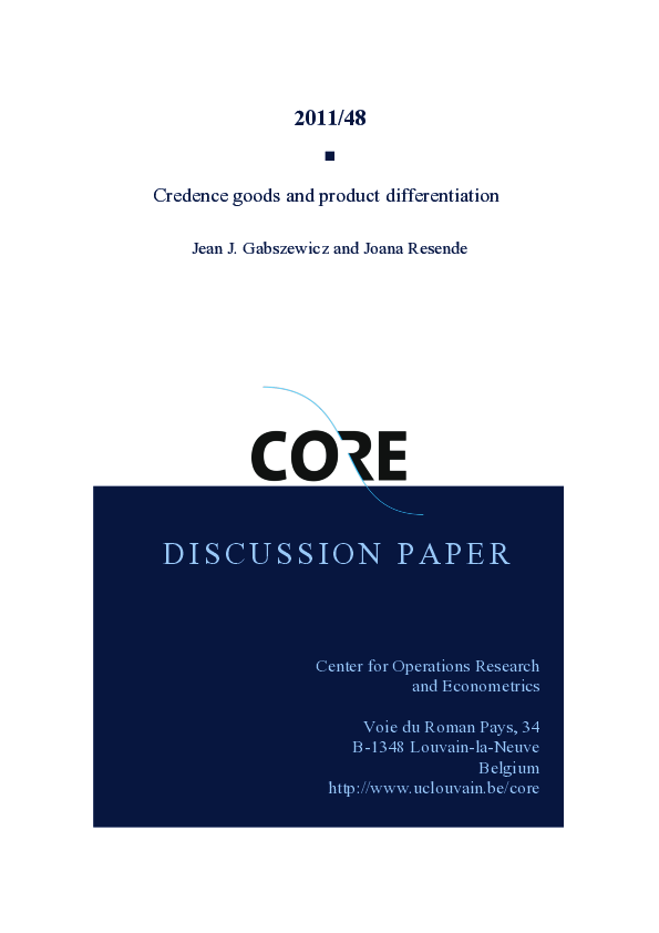 (PDF) Credence, goods and product differentiation