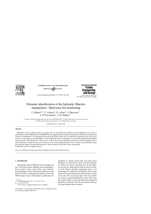 (PDF) Dynamic identification of the hydraulic Maestro manipulator—Relevance for monitoring
