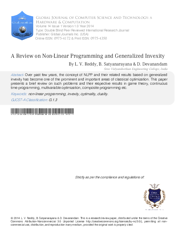 (PDF) A Review on Non-Linear Programming and Generalized Invexity