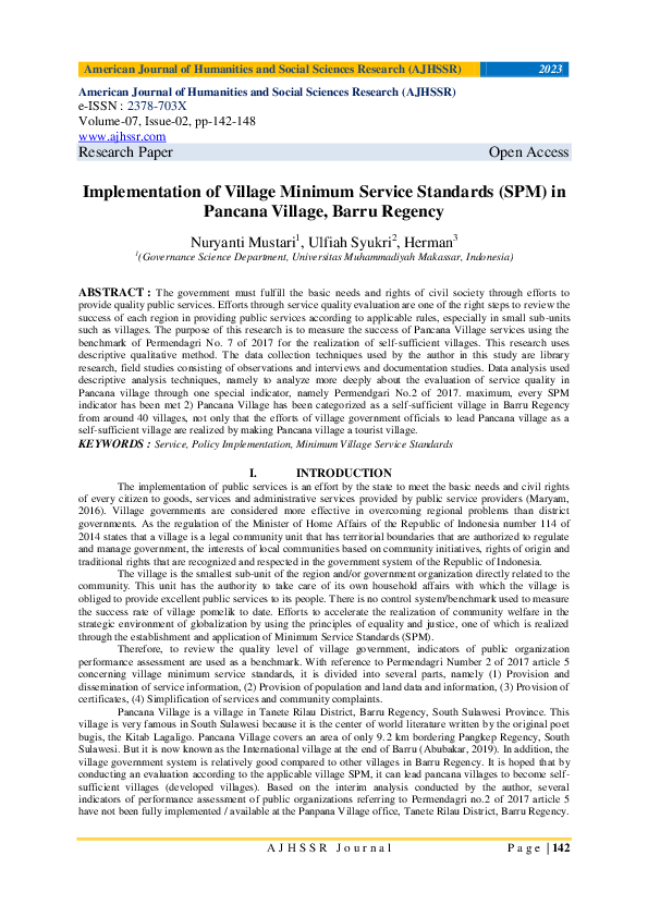 (PDF) Implementation of Village Minimum Service Standards (SPM) in ...