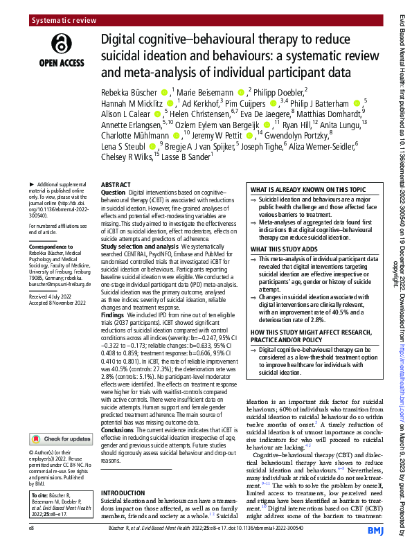 (PDF) Digital cognitive–behavioural therapy to reduce suicidal ideation and behaviours: a ...