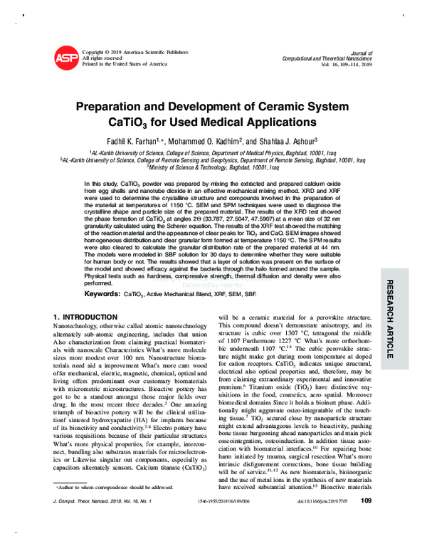 (PDF) Preparation and Development of Ceramic System CaTiO3 for Used ...