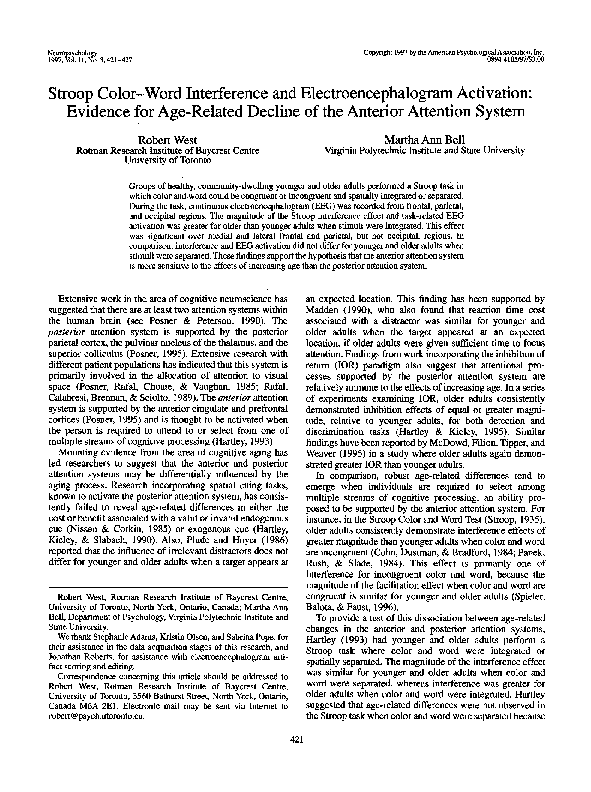 (PDF) Stroop color--word interference and electroencephalogram ...