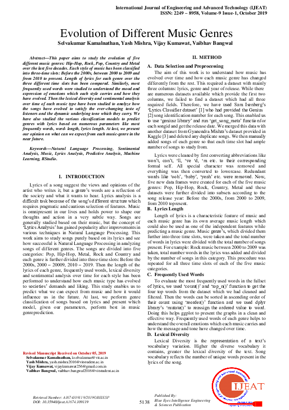 (PDF) Evolution of Different Music Genres