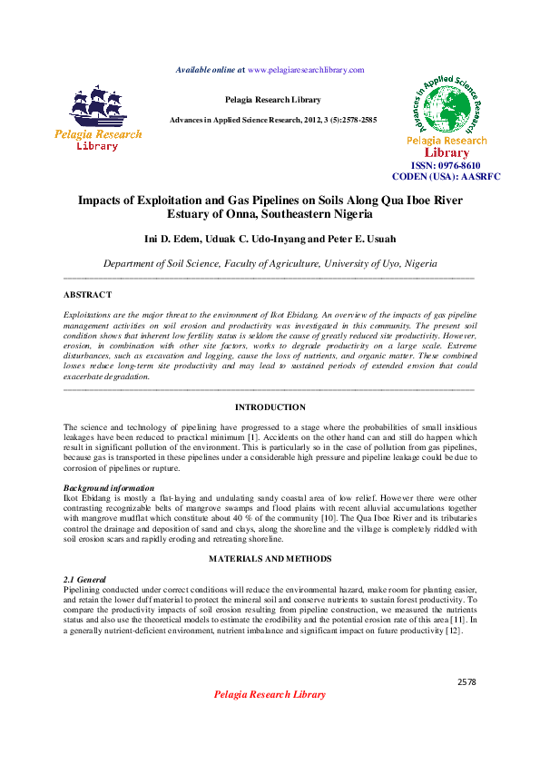 (PDF) Impacts of Exploitation and Gas Pipelines on Soils Along Qua Iboe ...