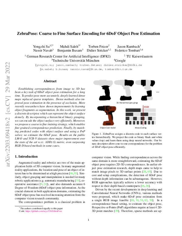 (PDF) ZebraPose: Coarse to Fine Surface Encoding for 6DoF Object Pose Estimation