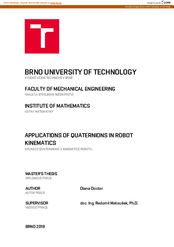 (PDF) Applications of Quaternions in Robot Kinematics