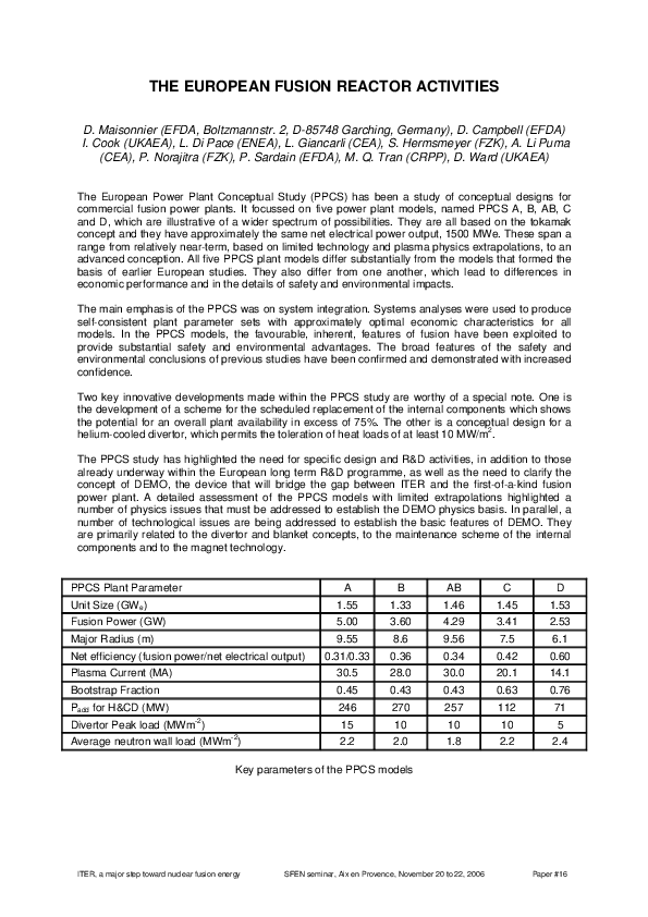 (PDF) The European Fusion Reactor Activities