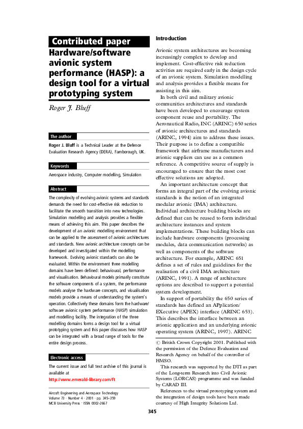 (PDF) Hardware/software avionic system performance (HASP): a design ...
