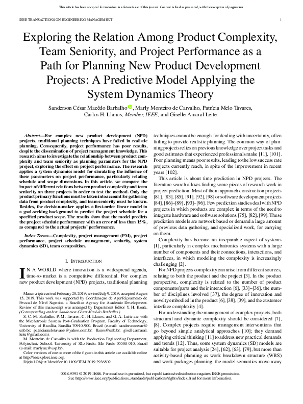 (PDF) Exploring the Relation Among Product Complexity, Team Seniority, and Project Performance ...