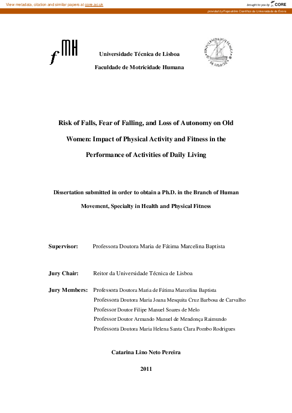 (PDF) Risk of Falls, Fear of Falling, and Loss of Autonomy on Old Women ...