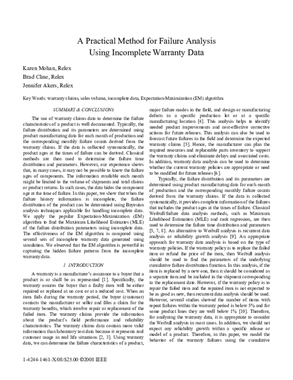 (PDF) A practical method for failure analysis using incomplete warranty ...