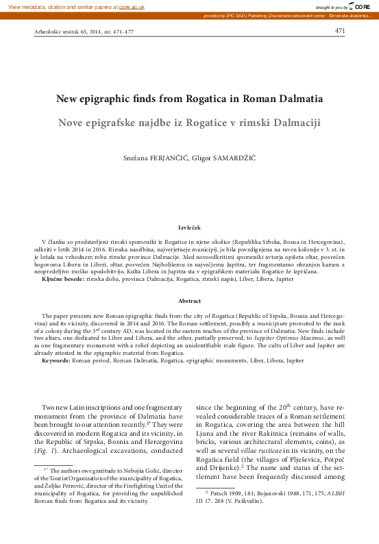 (PDF) New epigraphic finds from Rogatica in Roman Dalmatia