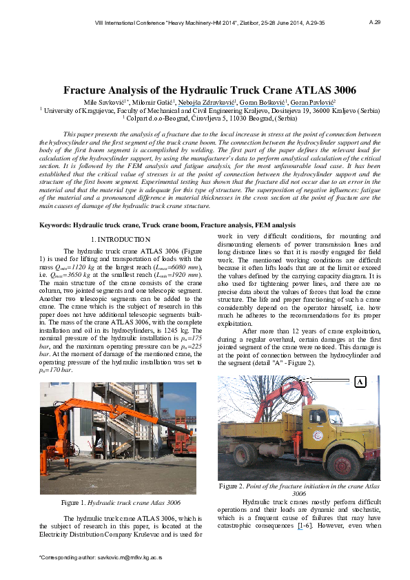 (PDF) Fracture Analysis of the Hydraulic Truck Crane Atlas 3006