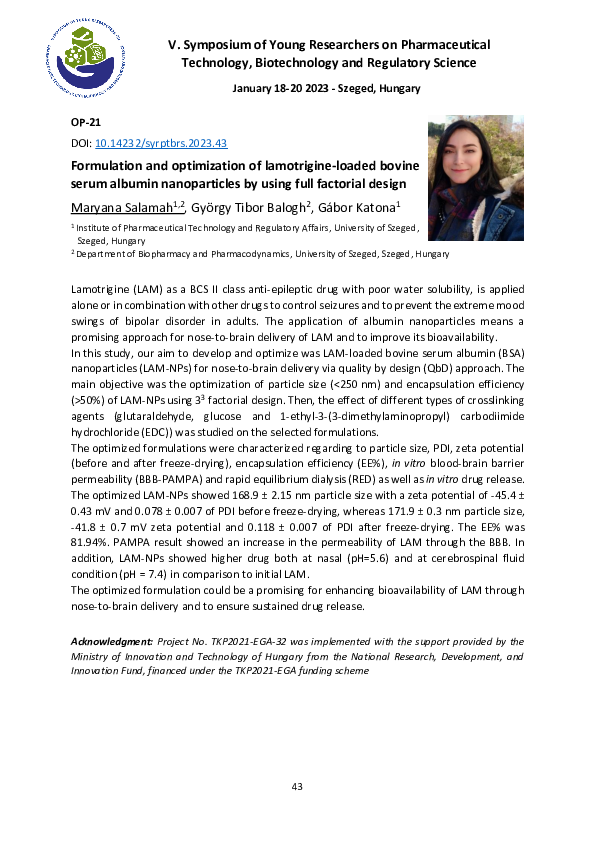Pdf Formulation And Optimization Of Lamotrigine Loaded Bovine Serum Albumin Nanoparticles By