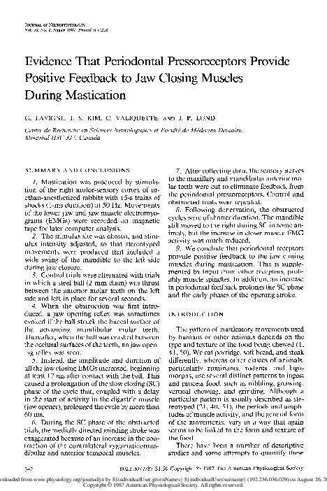 (PDF) Evidence that periodontal pressoreceptors provide positive ...