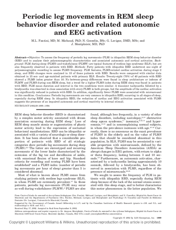 (PDF) Periodic leg movements in REM sleep behavior disorder and related ...
