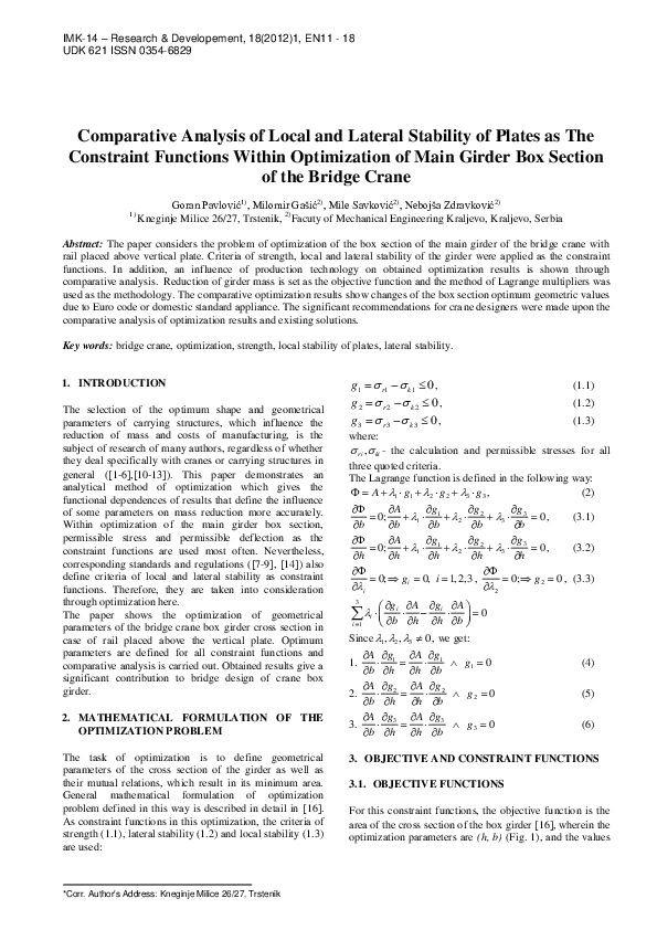 (PDF) Comparative Analysis of Local and Lateral Stability of Plates as ...