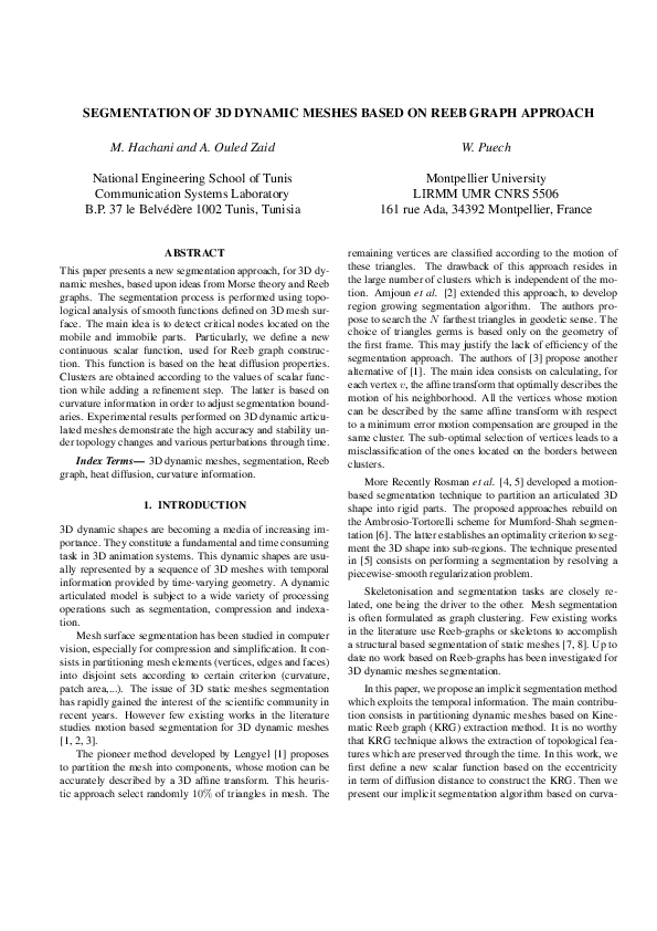 (PDF) Segmentation Of 3D Dynamic Meshes Based On Reeb Graph Approach