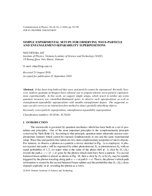 (PDF) Simple Experimental Setups for Observing Wave-particle and ...