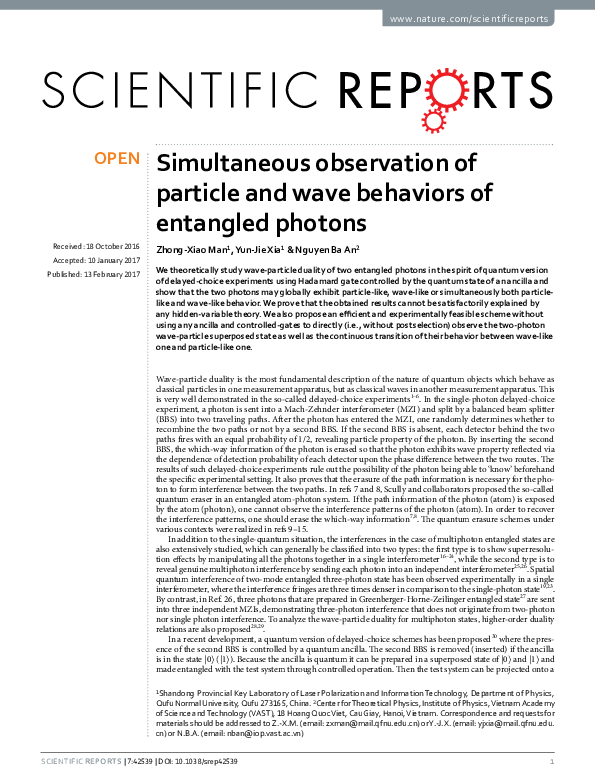(PDF) Simultaneous observation of particle and wave behaviors of ...