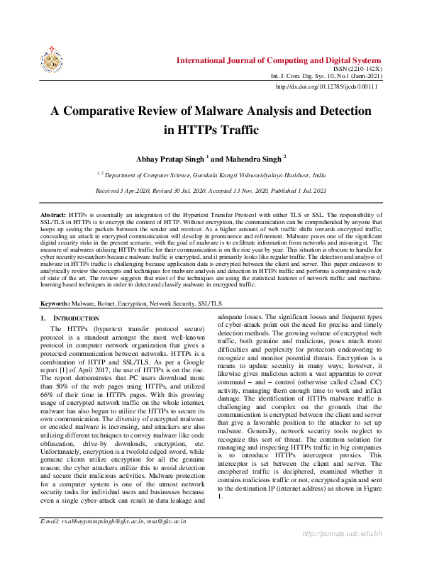 Pdf A Comparative Review Of Malware Analysis And Detection N Traffic Abhay Pratap